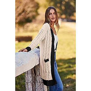 PRETTYGARDEN Women's 2024 Fall Cable Knit Cardigan Sweaters Casual Long Sleeve Open Front Loose Outerwear Coats (Beige,Medium)