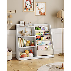 CHOEZON 4-Tier Kids Bookshelf and Toy Storage, 6 Layer Fabric Toddler Bookshelf, Kids Toy Storage Organizer, Sling Kids Bookcase, for Playroom, Bedroom, Nursery, Classroom, White MCW05WT