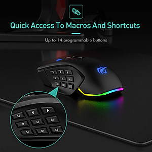 Havit Gaming Mouse Computer Ergonomic Wired Mice with 14 Programmable Buttons Interchangeable Side Plates (8 Buttons/ 8+6 Side Buttons), 2 Replaceable Right Plates for Laptop PC Gamer
