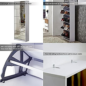 GLS Floor Standing Full Length Mirror Shoe Cabinet,5 Tier Closet Shoe Organizers for Living Room,White