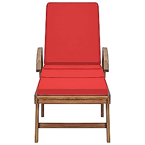 Sun Loungers with Cushions 2 pcs Solid Teak Wood Red Folding Sun Lounger.Foldable Chaise Lounge.Adjustable Outside Patio Sunlounger.Outdoor Wooden Garden Lounge Chair