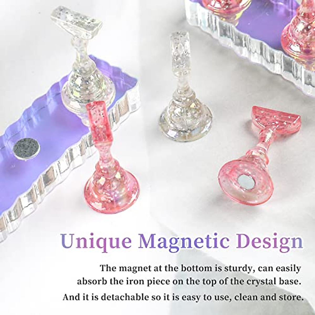 BQAN 2 Set Nail Holder for Painting Nails, Aurora Acrylic Nail Stand for Press on / Fake Nail Tips Training / Nails Display with 96 Pcs Reusable Adhesive Putty