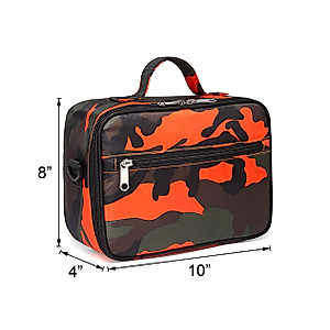 BLUEFAIRY Boys Backpacks Set for Kids Elementary School Bag with Lunch Box Teens Primary Middle School Book Bags Bookbag Schoolbag Sturdy Travel Lightweight Gifts Camo Orange