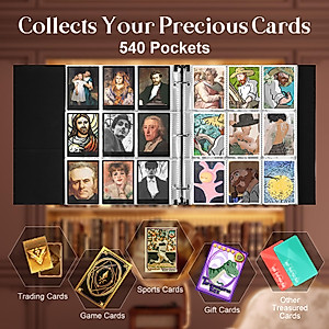 WOT I Deluxe Trading Card Binder, 540 Pockets Collectible Card Binder Sleeves, Refillable Leather 3 Ring Binder with Double Sided Pockets for Holding Cherished Cards - Red