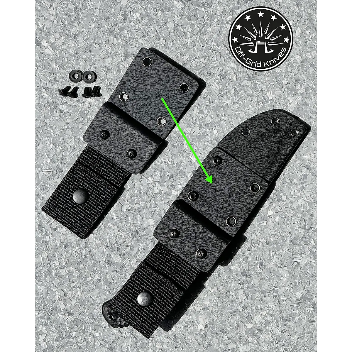 Off-Grid Knives - OG Lo-Pro Universal Kydex Knife Sheath Extension, Fits Taco and Pancake Style Sheaths with Button Lock and Velcro Nylon Belt Loop, Fits Sheaths with 1.5 Inch Spaced Rivets