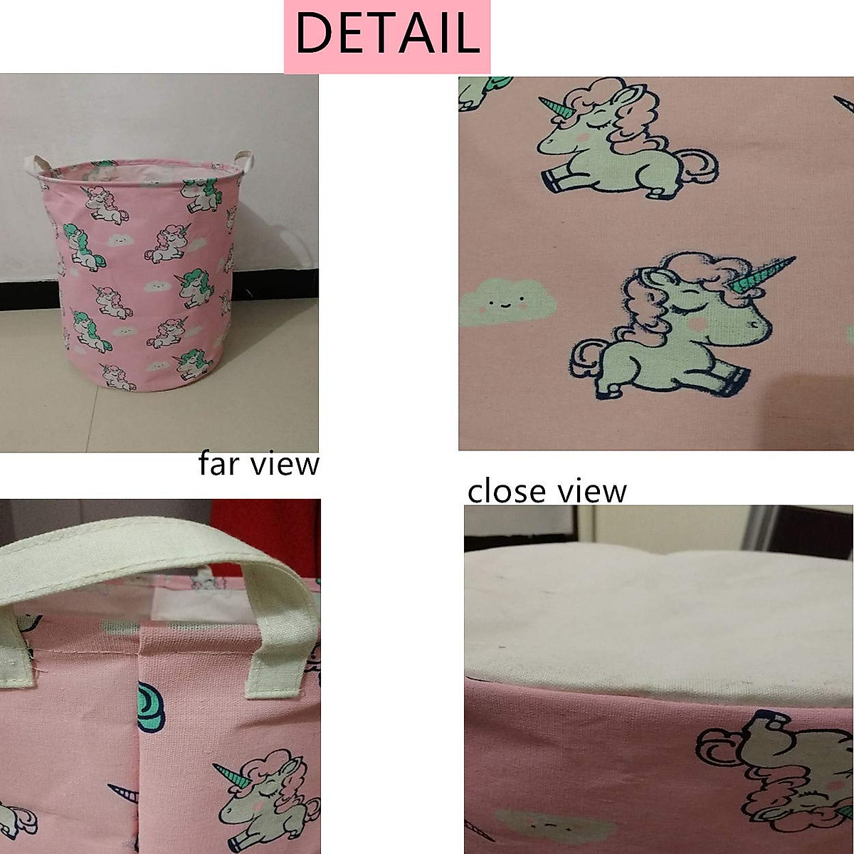 Unicorn Hampers Large Storage Baskets Canvas Kids Laundry Hampers Collapsible Home Organizer Containers for Girls Baby Nursery Room Holiday Decor, Pink