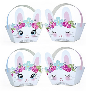 WEEPA Easter Treat Boxes Mini Paper Easter Baskets for Kids DIY Egg Hunt Bunny Gift Box with Handle Cute Bunny Easter Basket Containers Easter Party Decoration for Birthday Baby Shower, 12 pcs