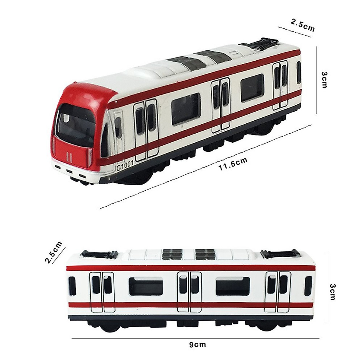 VANTIYAUS Train Model, 4pcs Car Set Alloy City Rail Subway Train Model,1/64 Scale Alloy Subway/Car Model, Red White