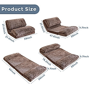 MAXYOYO Bean Bag Bed Floor Bed, Faux Fur Floor Sofa Floor Chairs for Adults, Folding Sofa Bed Foam Filling Wall Couch Sleeper Chairs Twin Size Floor Mattress, Coffee, 39x95 Inch