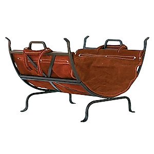 Uniflame Olde World Iron Firewood Log Holder with Suede Leather Carrier