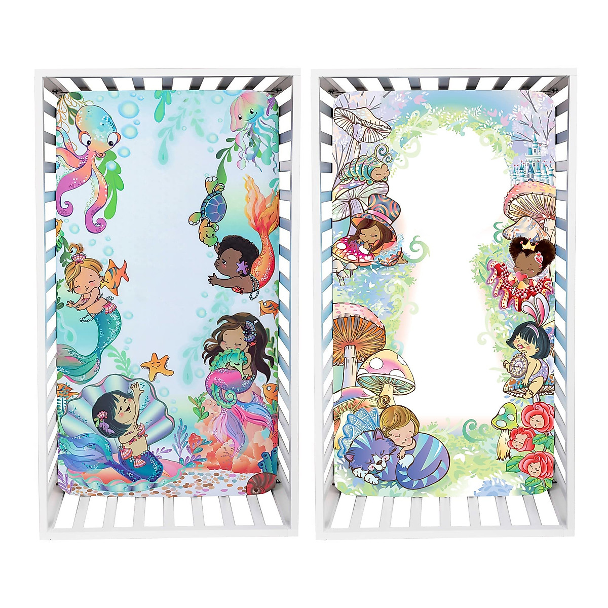 Baby Titi - Mermaid and Alice in Wonderland Crib Sheets for Girls Bundle