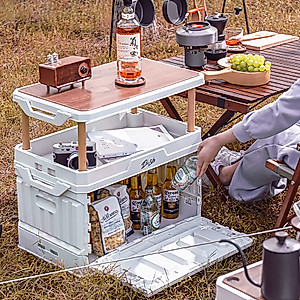 ZAWAYINE Folding Storage Box, Outdoor Collapsible Foldable Storage Box with Lid, Storage Bins For Picnic Camping Outdoor Activities (White)