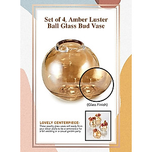 Serene Spaces Living Set of 48 Amber Luster Ball Glass Bud Vase, Short Vases for Centerpieces for Home Decor, Events, Weddings, Measures 3" Tall & 2.75" Diameter