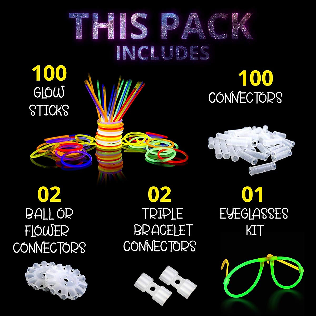 Glow Sticks Bulk -205-Pcs- Glow in The Dark Eye Glasses Kit/Party Supplies tri Bracelets- Necklaces & More-12 Hours Glow Party Pack for Kids- Party Favors for kids 8-12