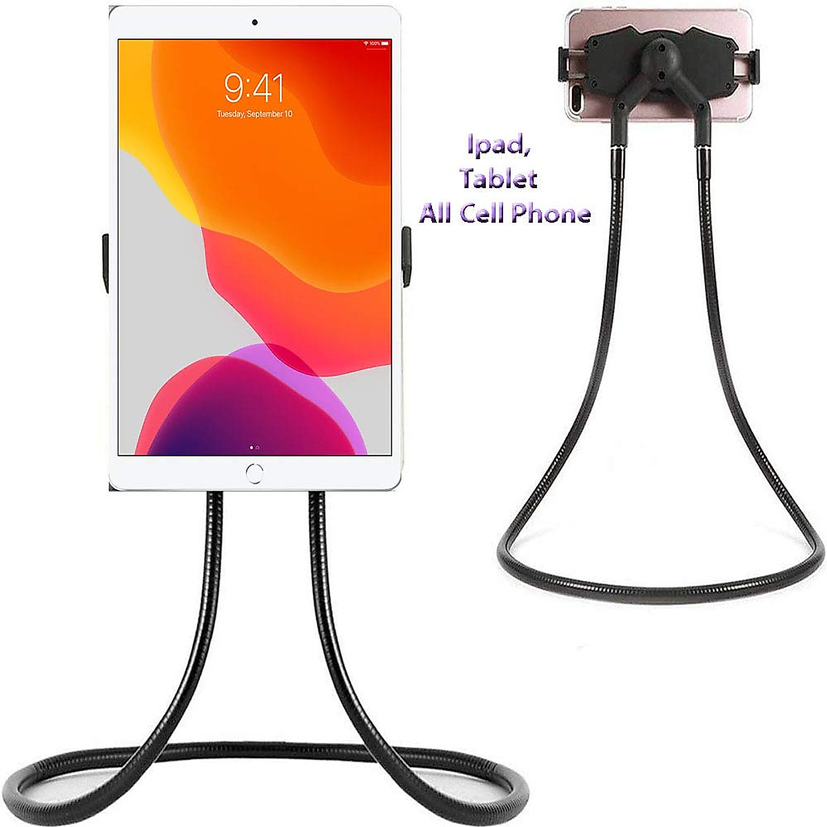 360 Degree Flexible Smart All Cell Phone Holder Adjustable Rotating Mounts with Multiple Function Bracket for Table, Bed, Car, Hang Neck, Bed Neck, Put Any Where You Want (Black, 12.56.4cm)