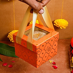 Printed Gift Packing Boxes for Indian Sweets, Cookies, Goodies, Mithai, Candy, Gift Boxes - Cardboard Kraft Paper Box - Handmade Bulk Mithai Box, Favor Boxes for Wedding, Pooja - 4x4 Inch (Pack of 4)