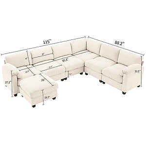 Bumblr Oversized Corduroy Sectional Couches for Living Room with Movable Ottoman, 6 Seater Modern Convertible L Shaped Modular Sectional Sofa with Reversible Chaise, Comfy Corner Sofa Couch Set, Beige