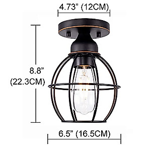 Gruenlich Semi Flush Mount Ceiling Light Fixture for Outdoor and Indoor, One E26 Medium Base 60W Max, Metal Housing and Metal Cage, Bulb not Included, 1-Pack, Oil Rubbed Bronze Finish