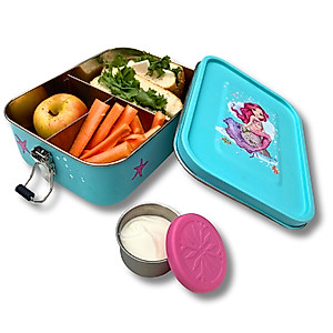 Integral Petal Stainless Steel Lunch Box for Kids with Matching Dip Container, Bento Box for Kids, 3-Compartment Metal Lunch Container, School Lunch box, Snack Container for Kids, Dishwasher Safe