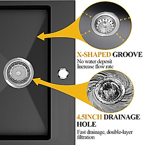 Black Kitchen Sink, Stainless Steel Topmount Bar Sink 15x17x9 Inch Single Bowl Drop In Kitchen Sink Combo-Stainless Steel Sink Grid,Drain Basket,Faucet Mat,Drain Strainer Set for Modern Kitchen Sink