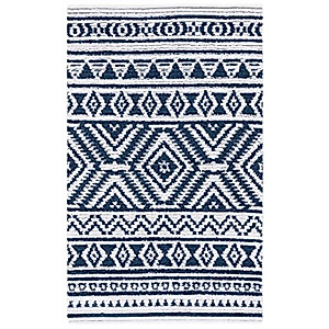 SAFAVIEH Augustine Collection Area Rug - 8' x 10', Navy & Ivory, Moroccan Boho Tribal Fringe Design, Non-Shedding & Easy Care, Ideal for High Traffic Areas in Living Room, Bedroom (AGT849N)