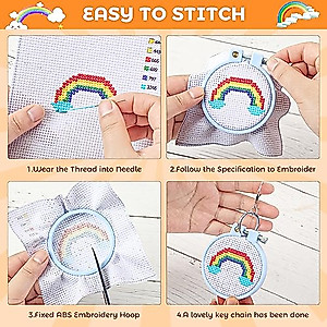 Joysup 6 PCS Embroidery Kit for Beginners Stamped Cross Stitch DIY Key Chain with Fruits Patterns Kits Craft Supplies for Beginners with Instruction Needlepoint Kits Embroidery Kit for Beginners