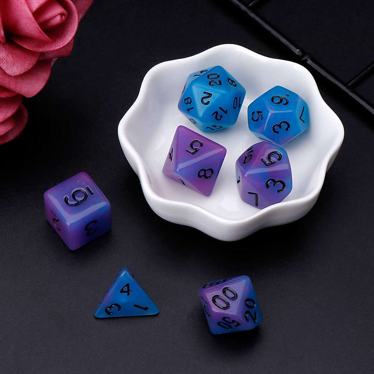 7pcs/Set Luminous Polyhedral Sided Dice D4 D6 D8 D10 D12 D20 Set for Dungeons & Dragon D&D RPG Poly Game