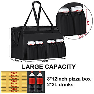 FillTouch 2 Pcs Extra Large Insulated Food Delivery Bag with Cup Holders 23 x 15 x 14 Inch Pizza Delivery Bags Insulated with Zippered for Beverages Grocery Pizza, Commercial Quality Hot and Cold