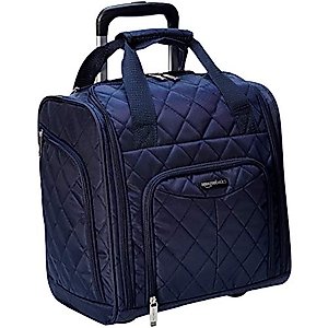 Amazon Basics Underseat Carry-On Rolling Travel Luggage Bag, 14 Inches, Navy Blue Quilted