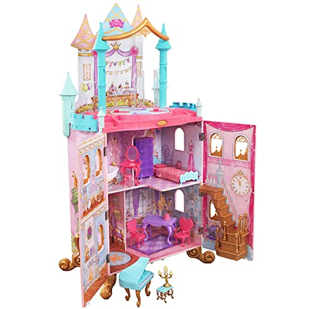 KidKraft Disney Princess Dance & Dream Wooden Dollhouse, Over 4-Feet Tall, Includes Sounds, Spinning Dance Floor and 20 Play Pieces, Gift for Ages 3
