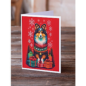 Caroline's Treasures DAC3160GCA7P Sheltie Holiday Christmas Greeting Cards Pack of 8 Blank Cards with Envelopes Whimsical A7 Size 5x7 Blank Note Cards