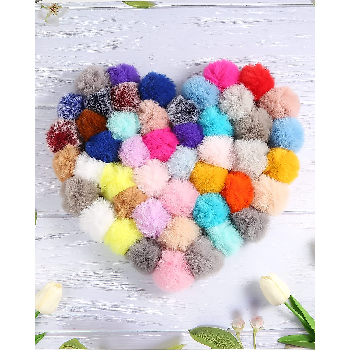 Auihiay 60 Pieces Pompoms Keychains Fluffy Puff Ball Keyrings for Girls Women Pendant Accessories (30 Colors)