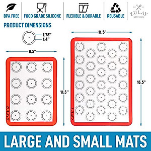 Zulay (Set of 4) Silicone Baking Mat - Macaron Silicone Baking Mats With Pre-printed Template Design - Non Stick & Reusable Silicone Baking Sheet - 2 Half Size + 2 Quarter Size (Red)