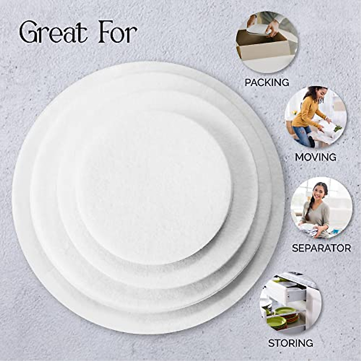 4 Sizes, 50 Pack Felt Plate Storage Divider for China/Glass/Pots White Large Thick and Soft Plate Separator Storage for Protecting and Stacking Porcelain Chinaware