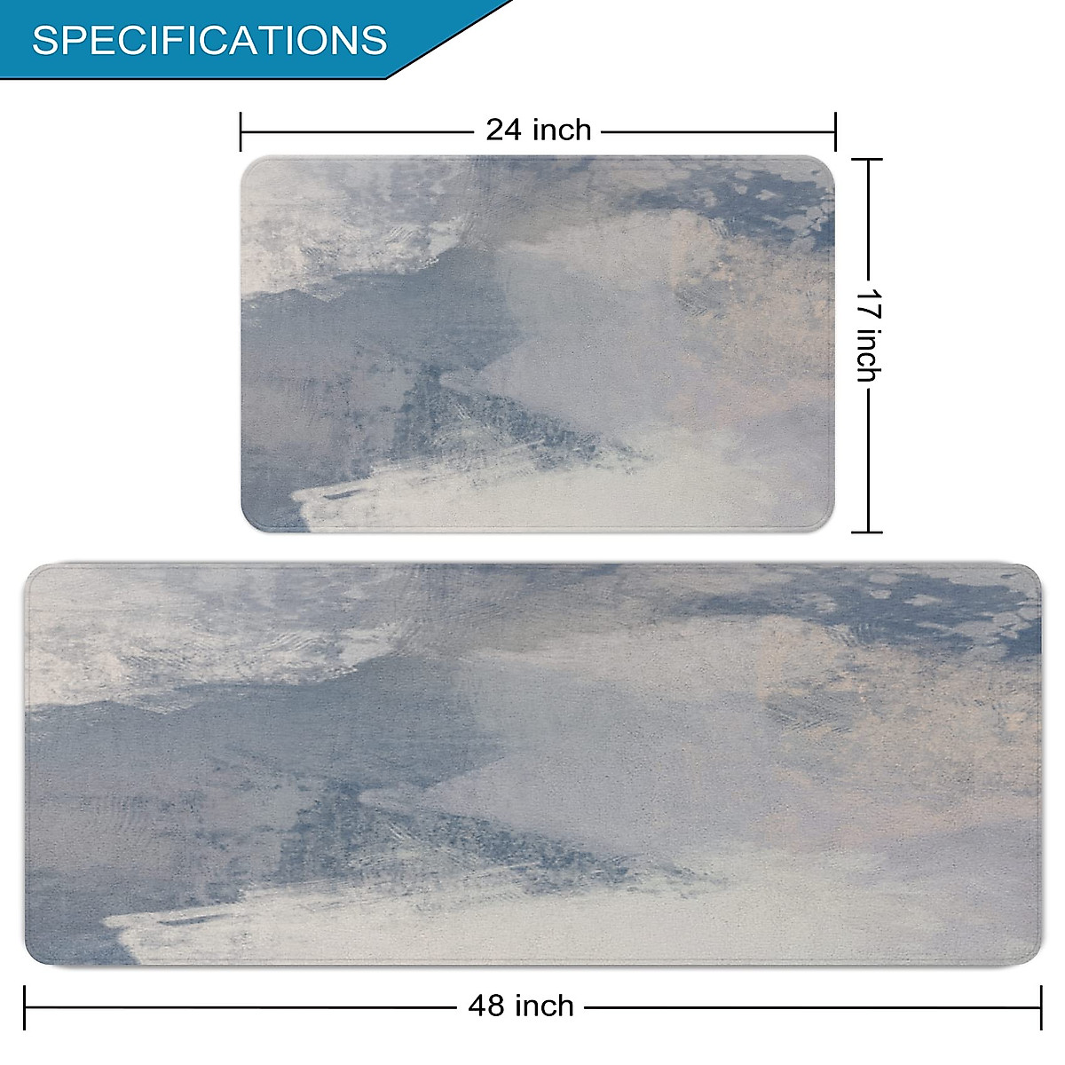 RYANZA 2 Pieces Kitchen Rugs, Abstract Anti Fatigue Non Slip Foam Cushioned Gray Grey Art Modern Graffiti Comfort Indoor Floor Mat Runner Rug Set for Laundry Office Sink Bathroom (17"x48"+17"x24")