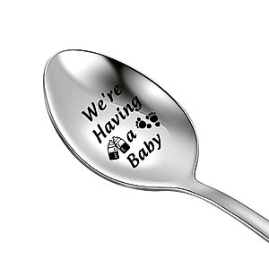 KEYCHIN Pregnancy Quotes Gift Pregnancy Reveal Spoon Announcement Husband Gift You're Going To Be A Daddy Engraved Stainless Steel Spoon for New Dad (Having a Baby spoon)