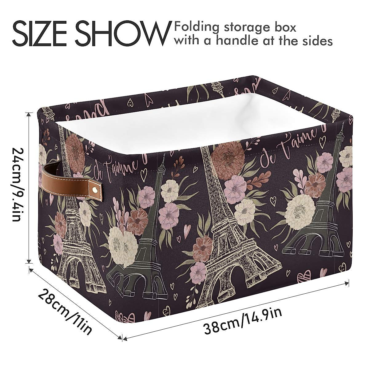 KEEPREAL Foldable Storage Baskets Set of 2, Paris Eiffer Tower Storage Bins with Handles, Decorative Cloth Organizer Storage Boxes for Home|Office 15 x 11 x 9.5 in