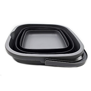 SAMMART 11L (2.9 Gallon) Collapsible Rectangular Handy Basket/Bucket (1, Grey/Black)