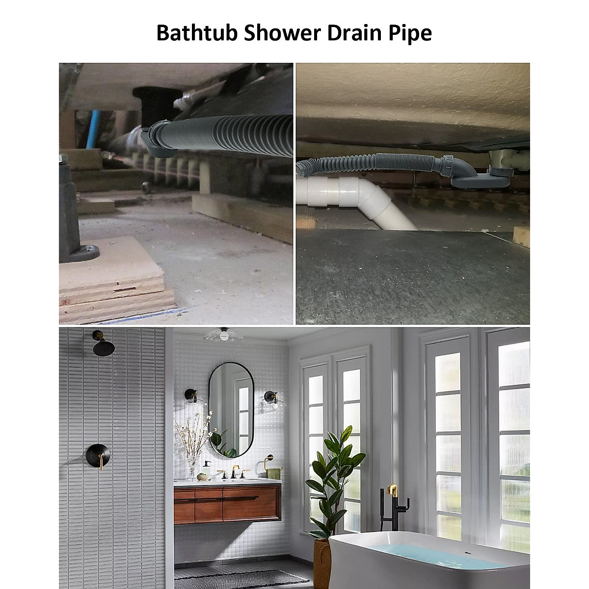 Nahntaipy Low Profile 1 1/2 P Trap Bathtub Shower Drain Pipe, Flat P Trap Freestanding Tub Drain for Bath
