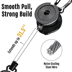 MNGARISTA Retractable Badge Holder, Heavy Duty Carabiner Keychain, Tactical ID Card Holder with 31.5" Retractable Badge Reel, Black