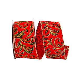 Reliant Ribbon Exquiste Scroll Holiday Wired Edge Ribbon, 2-1/2 Inch X 10 Yards, Red/Green