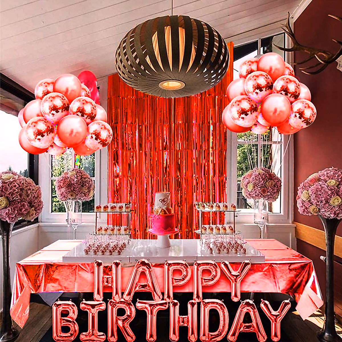 Acuteye Red Foil Fringe Curtain 3.3×8.3FT 2 Packs, Metallic Tinsel Curtains Party Streamers for Birthday Graduation Baby Shower Decoration (2pcs,3.3FT×8.3FT, Red)