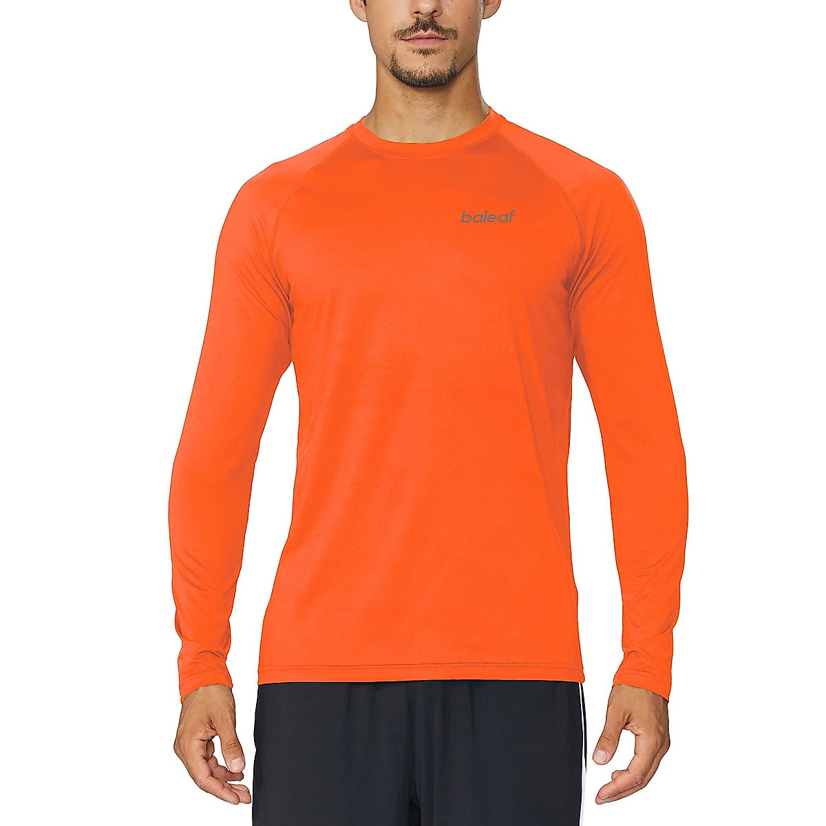 BALEAF Men's Long Sleeve Running Shirts Quick Dry Workout Shirts Athletic T-Shirts Lightweight Soft Fishing Tee Tops Orange Size XL
