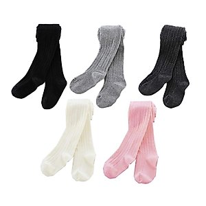 Ehdching 5 Pack Baby Toddler Girls Children Cable Knit Cotton Tights Leggings Stocking Pants (L(6-8 Years))