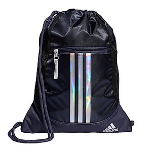 adidas Alliance Sackpack (12L) Lightweight Athletic Small Drawstring Team Sports Workout Bag Discontinued, Shadow Navy/Snowglobe/Dash Grey, One Size