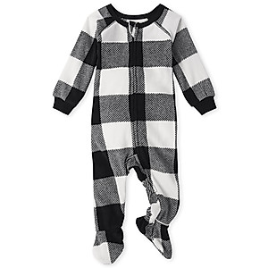 The Children's Place Baby Toddler One Piece Family Matching, Holiday Pajama Sets, Fleece, Black/White Check, 5T
