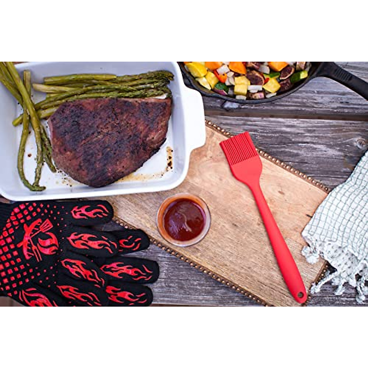 BBQ Gloves, Basting Brush and BBQ Claws for Shredding Meat - Great Smoker Tools Accessory Set for Men, Fathers Day and Birthday