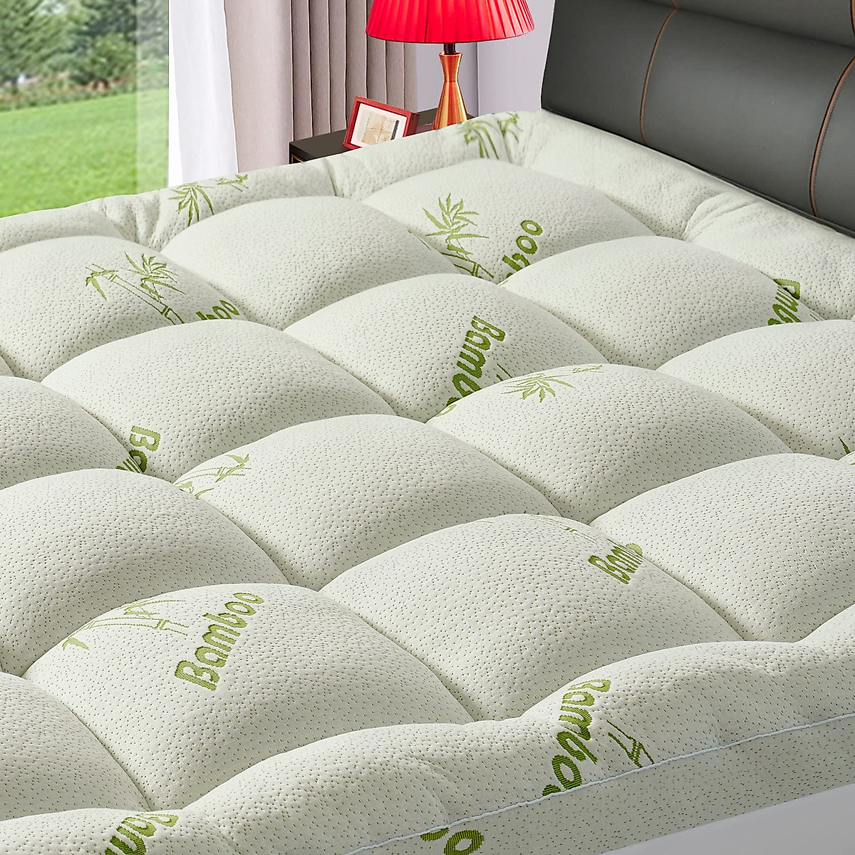 Premium Viscose Made from Bamboo Queen Size Mattress Topper for Back Pain, 1200 GSM Quilted Fitted Extra Thick Mattress Pad,Pillow Top Mattress Cover with Deep Pocket Up to 21 Inches（60 * 80inch）