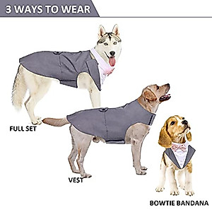 DORA BRIDAL Formal Dog Tuxedo for Medium Large Dogs, Labrador Pet Wedding Party Suit Outfit with Detachable Bowtie Collar Neckerchief Bandana, Dress-up Halloween Costumes Handsome Elegant Cosplay
