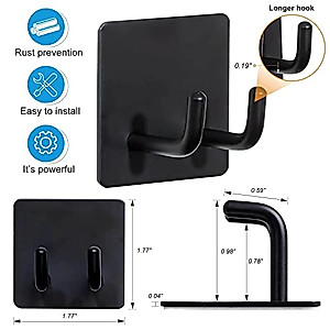 ArtHue Adhesive Hooks, Stainless Steel Razor Holder for Shower Hooks,Heavy Duty Wall Mount Robe Towel Hooks for Bathroom Bedroom Hanging Coat, Hat, Key -Black(6pack)